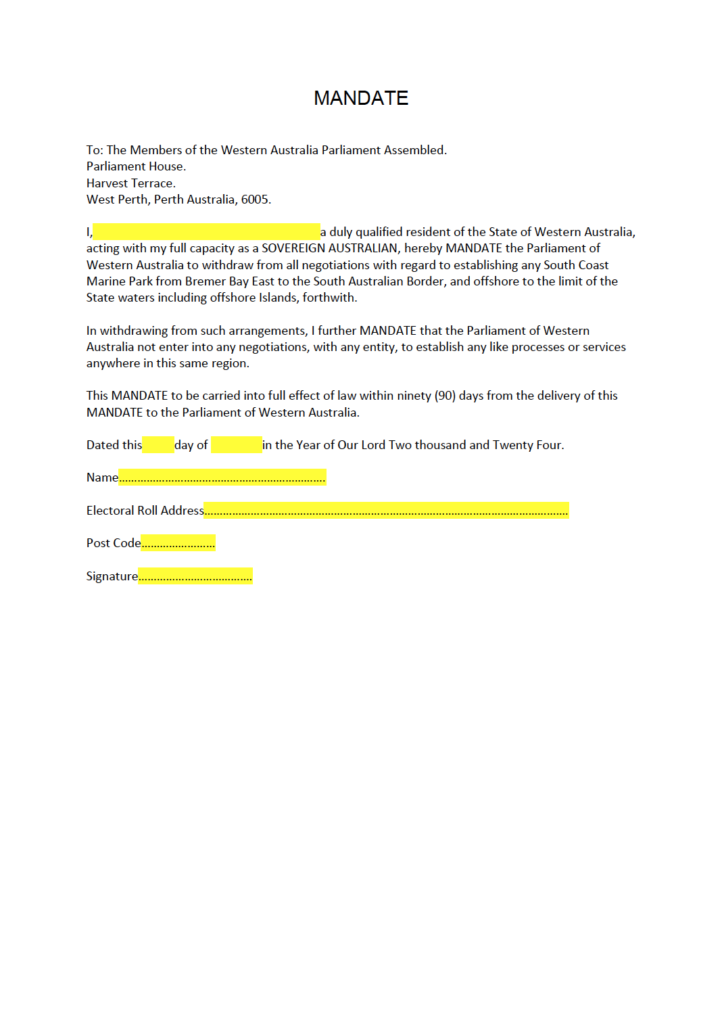 Print and complete the document - Stop the Marine Park